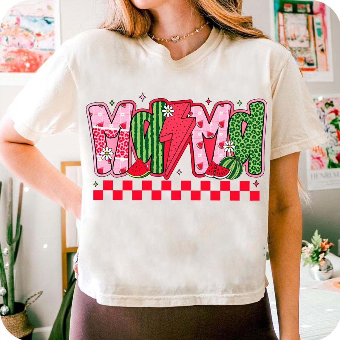Preppy Mama Watermelon Checkered Png, Cute Watermelon Floral Mama Light ...