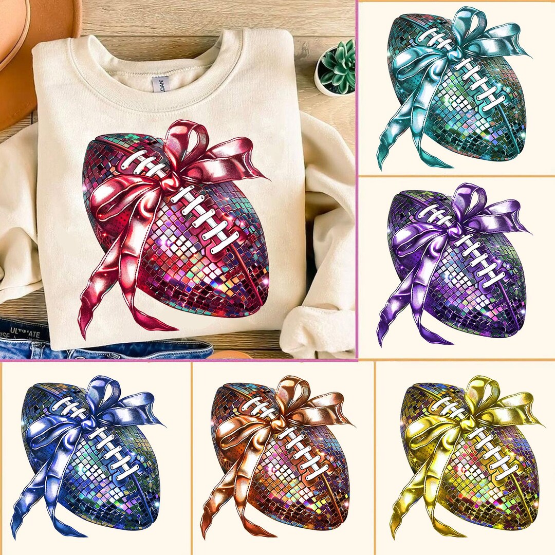 Colorful Coquette Football Disco Ball Png, Football Mama Png, Retro ...