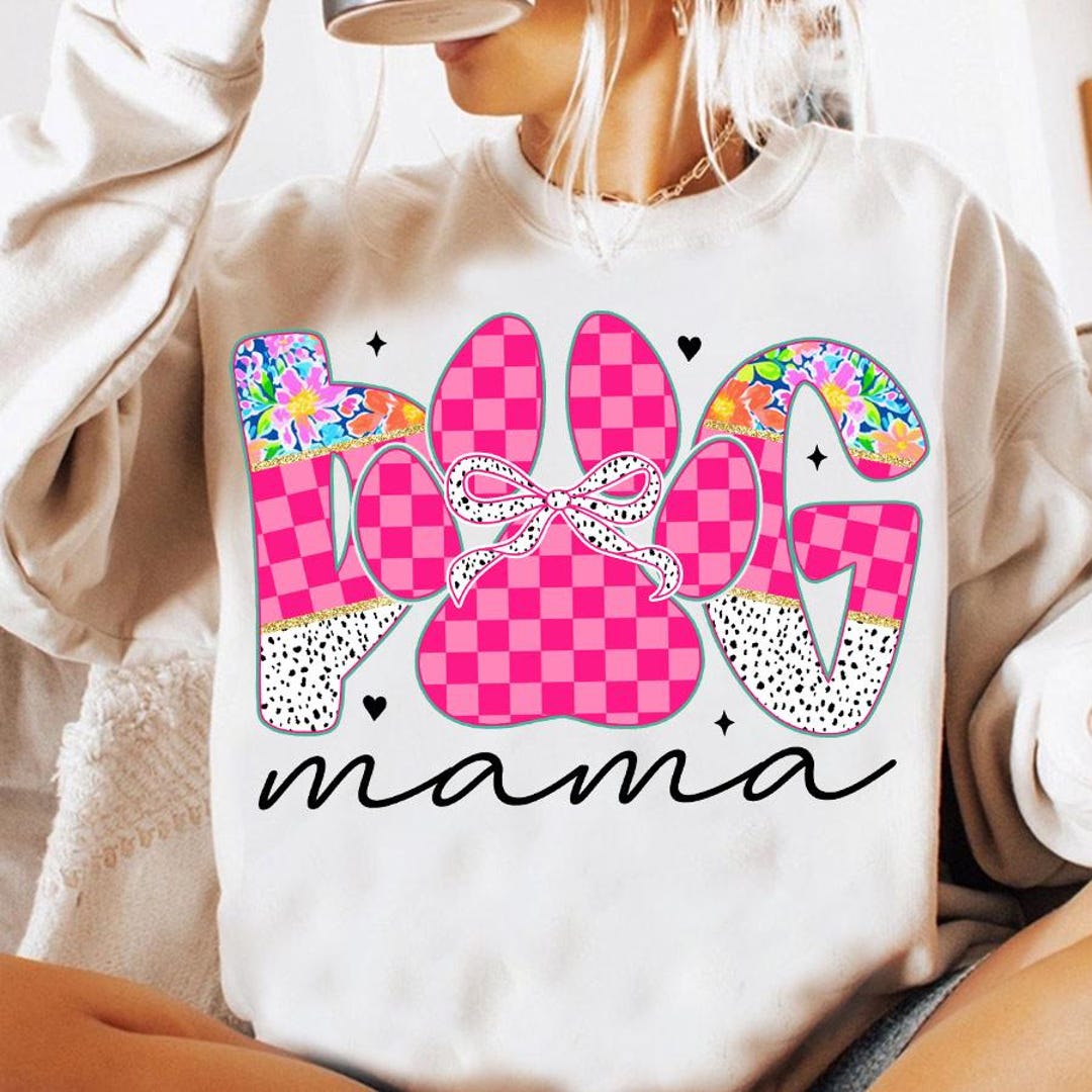 Pink Dog Mama Sublimation Png, Checkered, Mama Floral, Dalmatian Dots ...