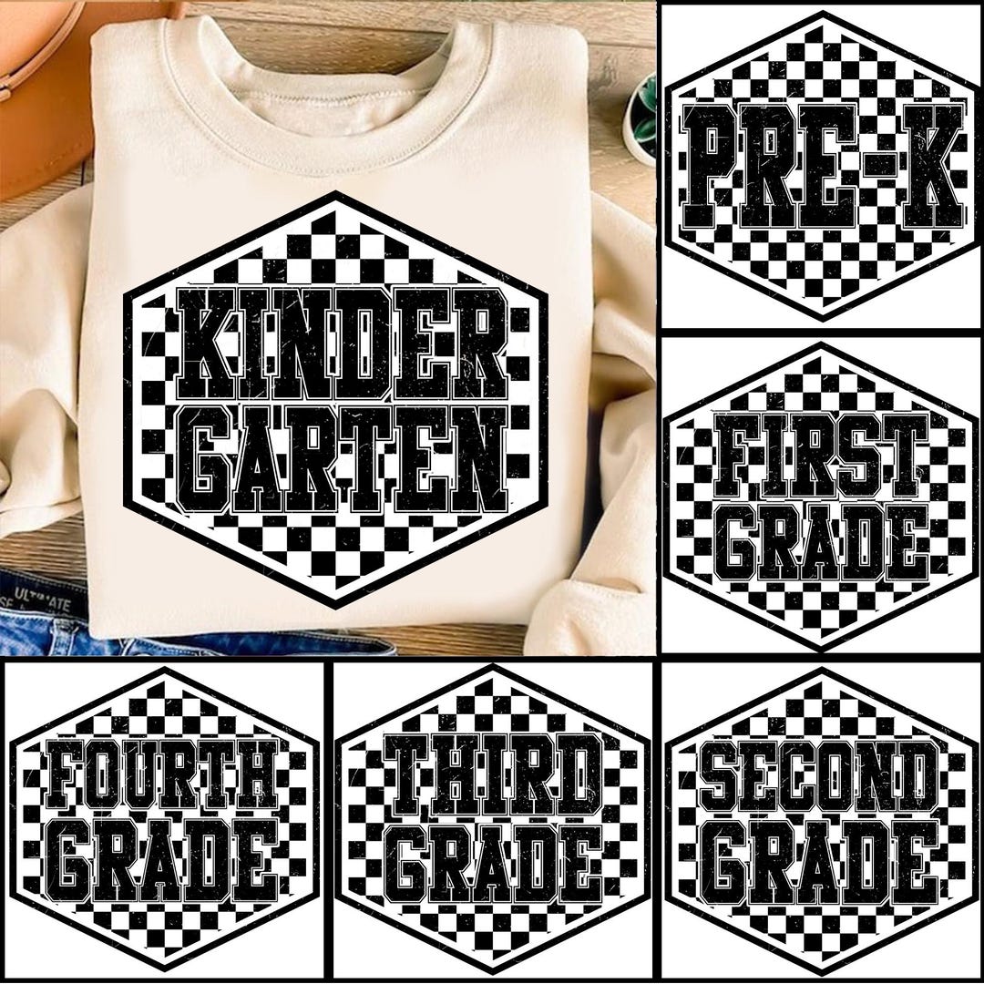 Retro Checkered Back to School Girls & Boys PNG Bundle, Kindergarten ...