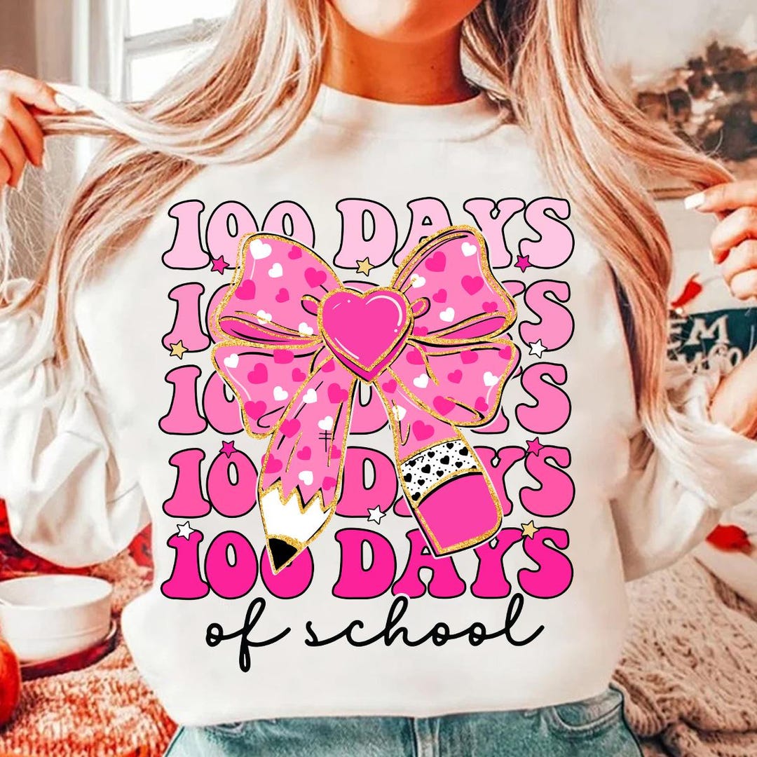 100 Days of School Coquette Bow Png, Coquette Teacher Pencil Bow Png ...