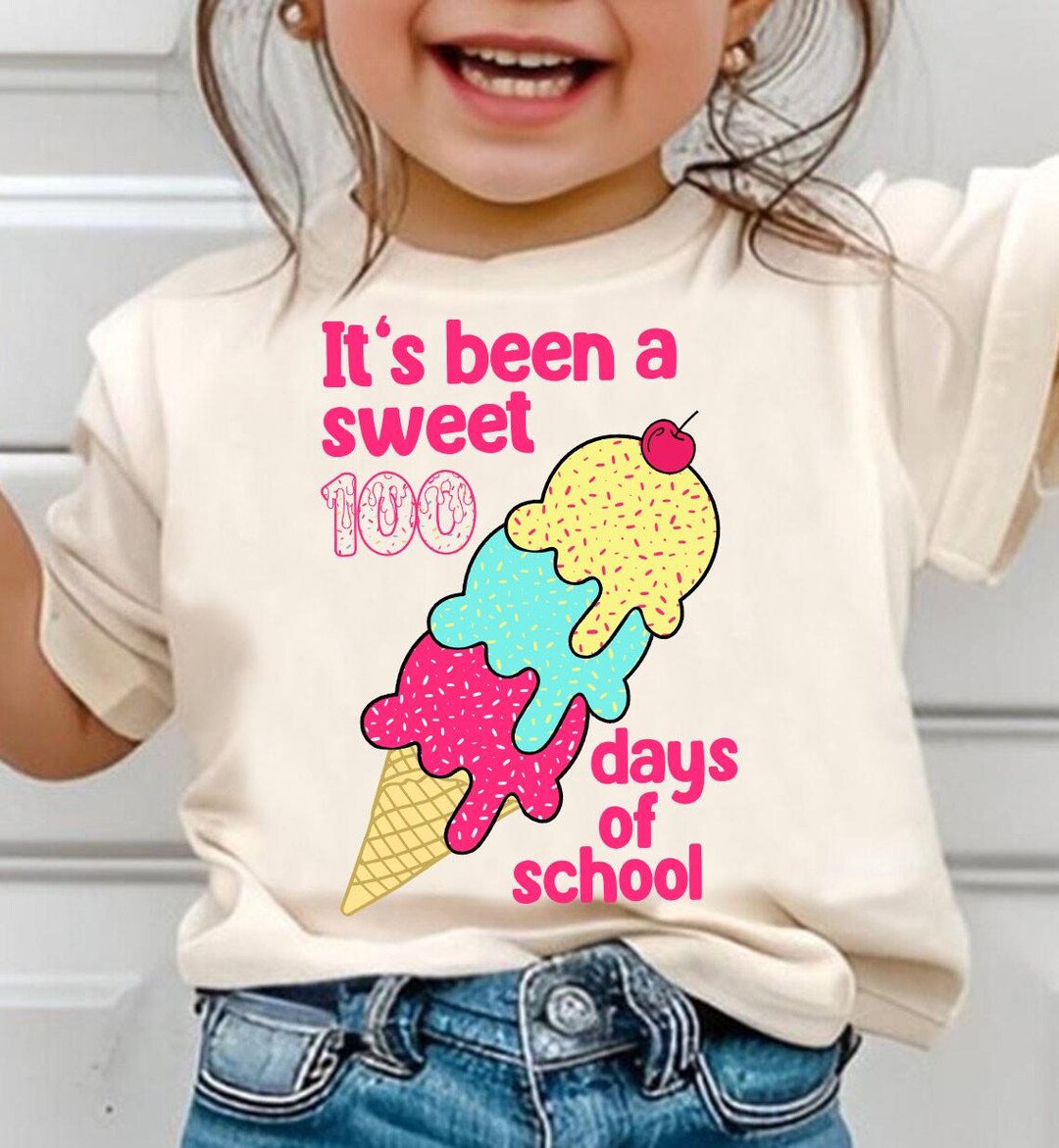 Little Girl 100 Days of School Ice Cream Cone Png, Sweet 100 Days of ...