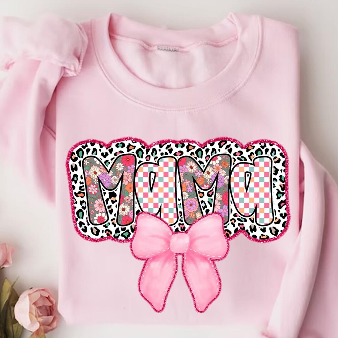 Cute Mama Coquette Bow Glitter Png, Retro Boho Floral Mama Leopard Png ...