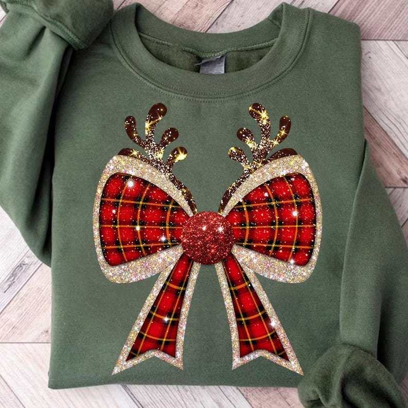 Christmas Coquette Bow Png, Coquette Christmas Glitter Png, Reindeer ...