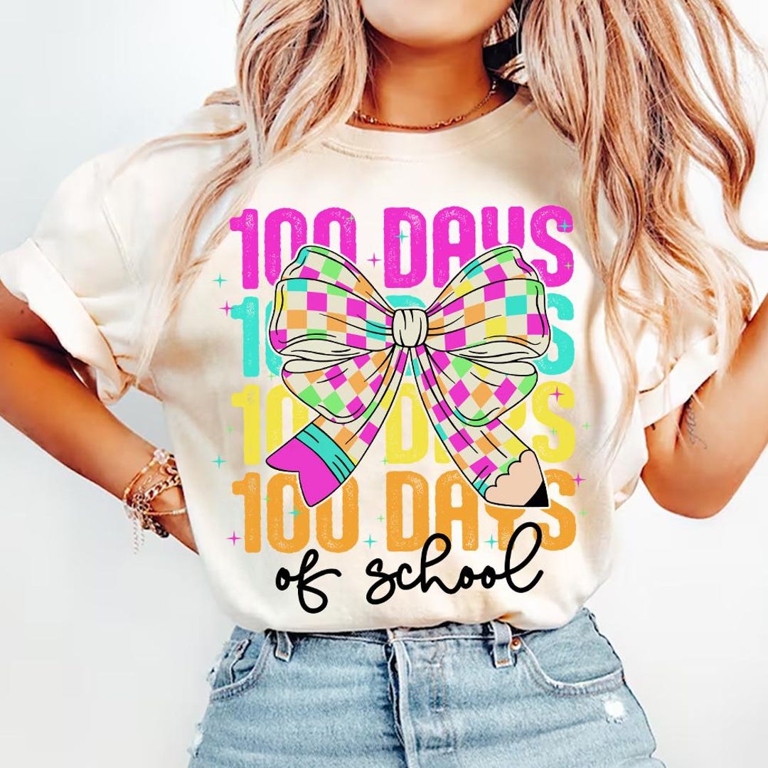 Coquette 100 Days of School Png, Teacher Pencil Bow Png, 100 Days of ...