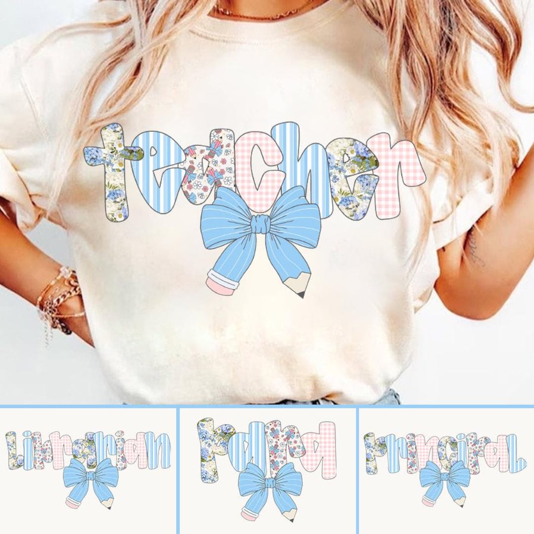 Preppy Teacher Floral Coquette Png, Para/ Principal/ Librarian Blue ...