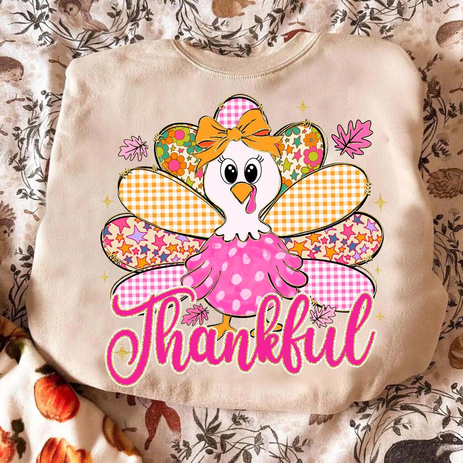 Neon Turkey Thanksgiving Coquette Png, Pink Floral Fall Coquette Bow ...