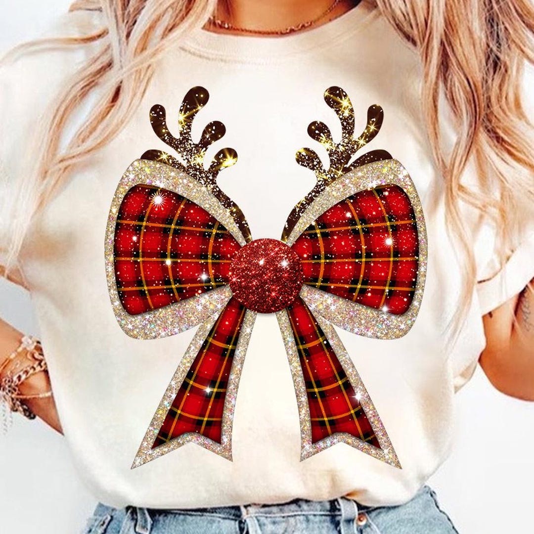 Christmas Coquette Bow Png, Coquette Christmas Glitter Png, Reindeer ...
