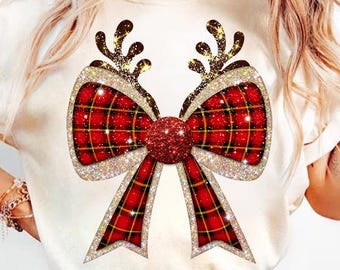 Christmas Coquette Bow Png, Coquette Christmas Glitter Png, Reindeer ...