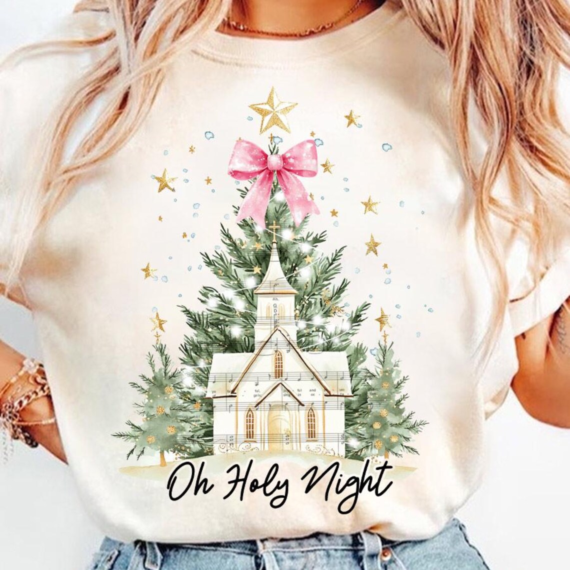 Jesus Christmas PNG, Coquette Christmas Tree Church Png, Oh Holy Night ...