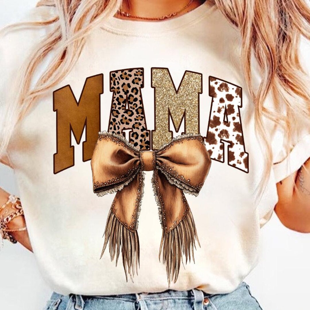 Western Mama Cowgirl Bow Png, Howdy Brown Leather Bow Png, Cowhide Bow ...