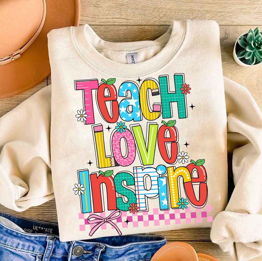 Preppy Teach Love Inspire Png, Preppy Teacher Pencil Glitter Png ...