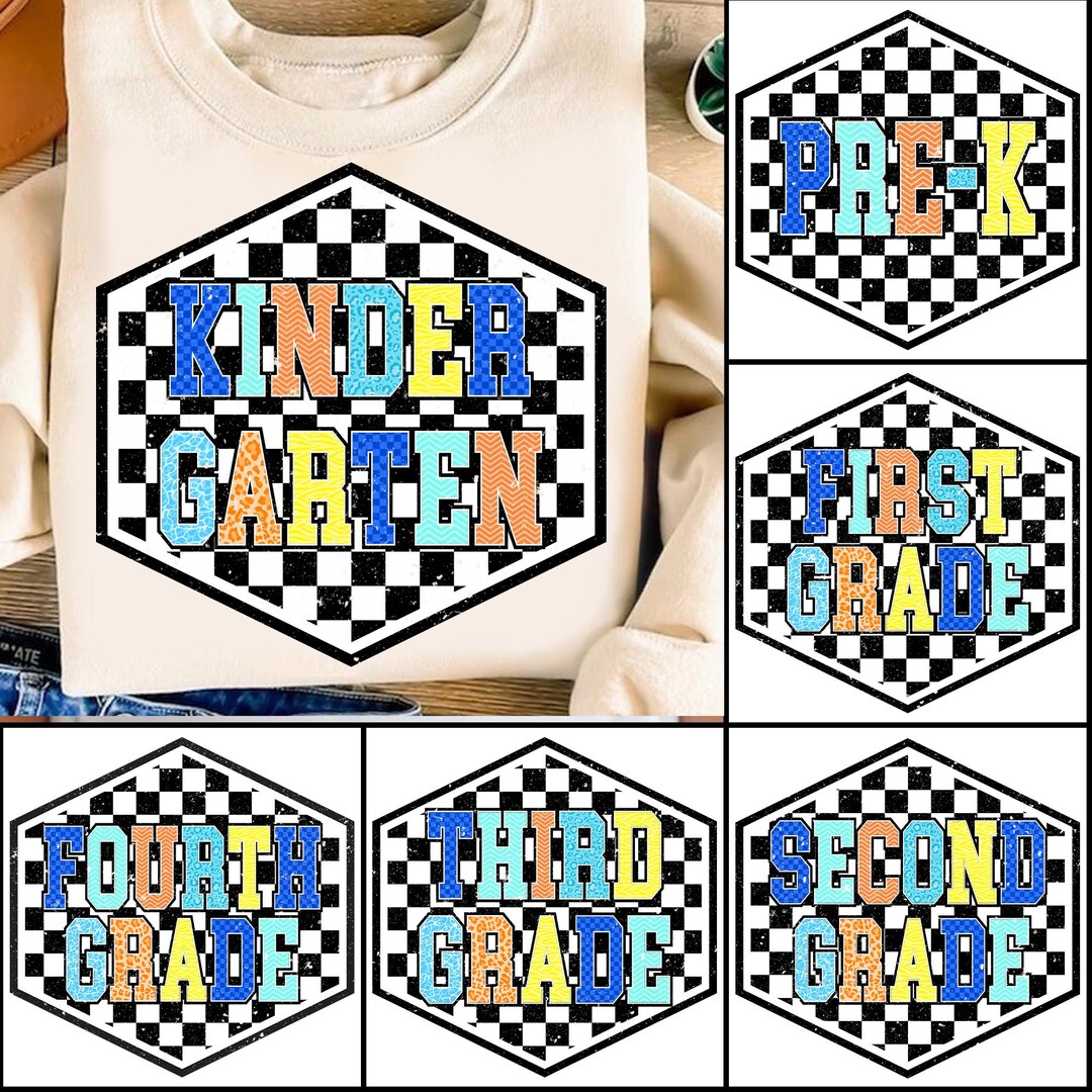 Checkered Back to School Boys PNG Bundle, Blue Kindergarten Kid Design ...