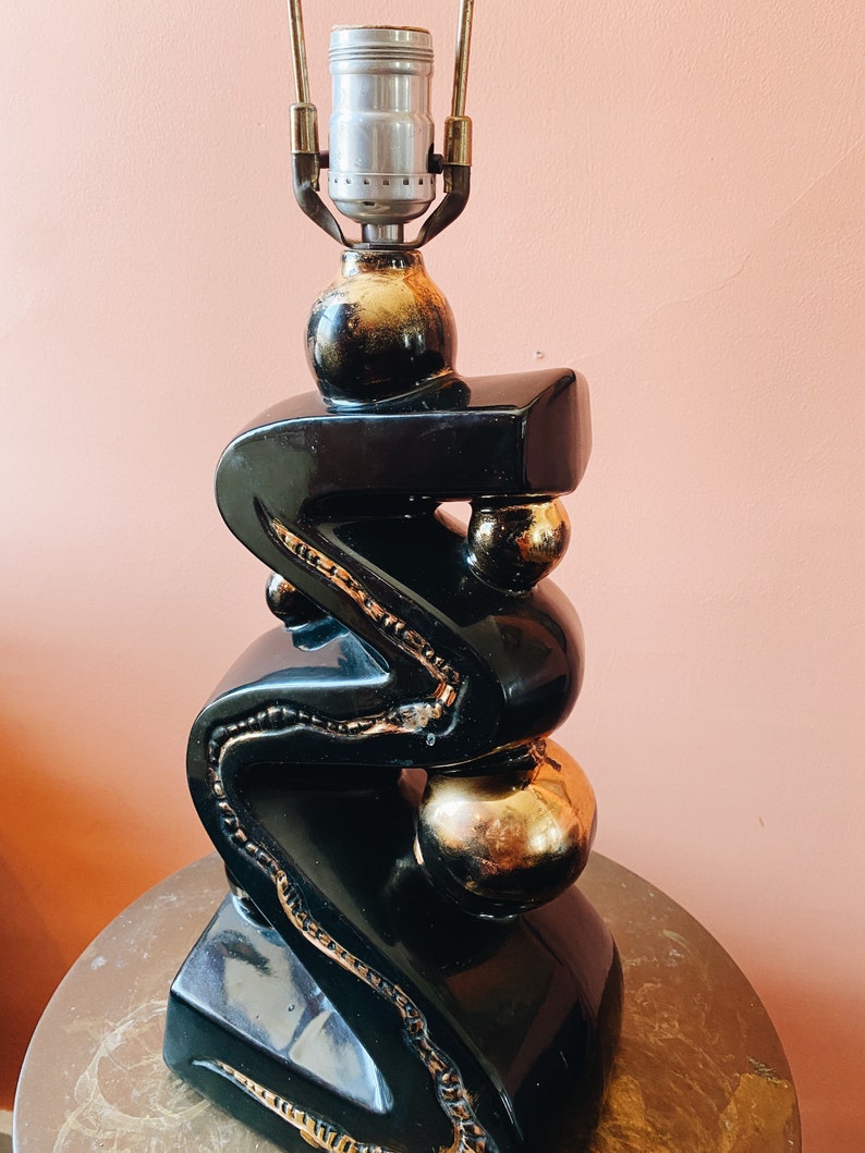 Kron MCM Atomic Black and Gold Table Lamp - Etsy