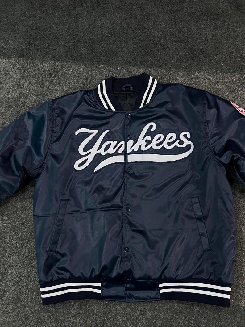 NY Yankees Blue Satin Jacket, Bomber Jacket, MLB League Jacket ...