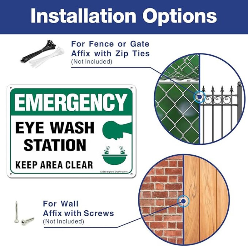 2-pack Emergency Eye Wash Station Signs 10x7 Rust-free Aluminum UV ...