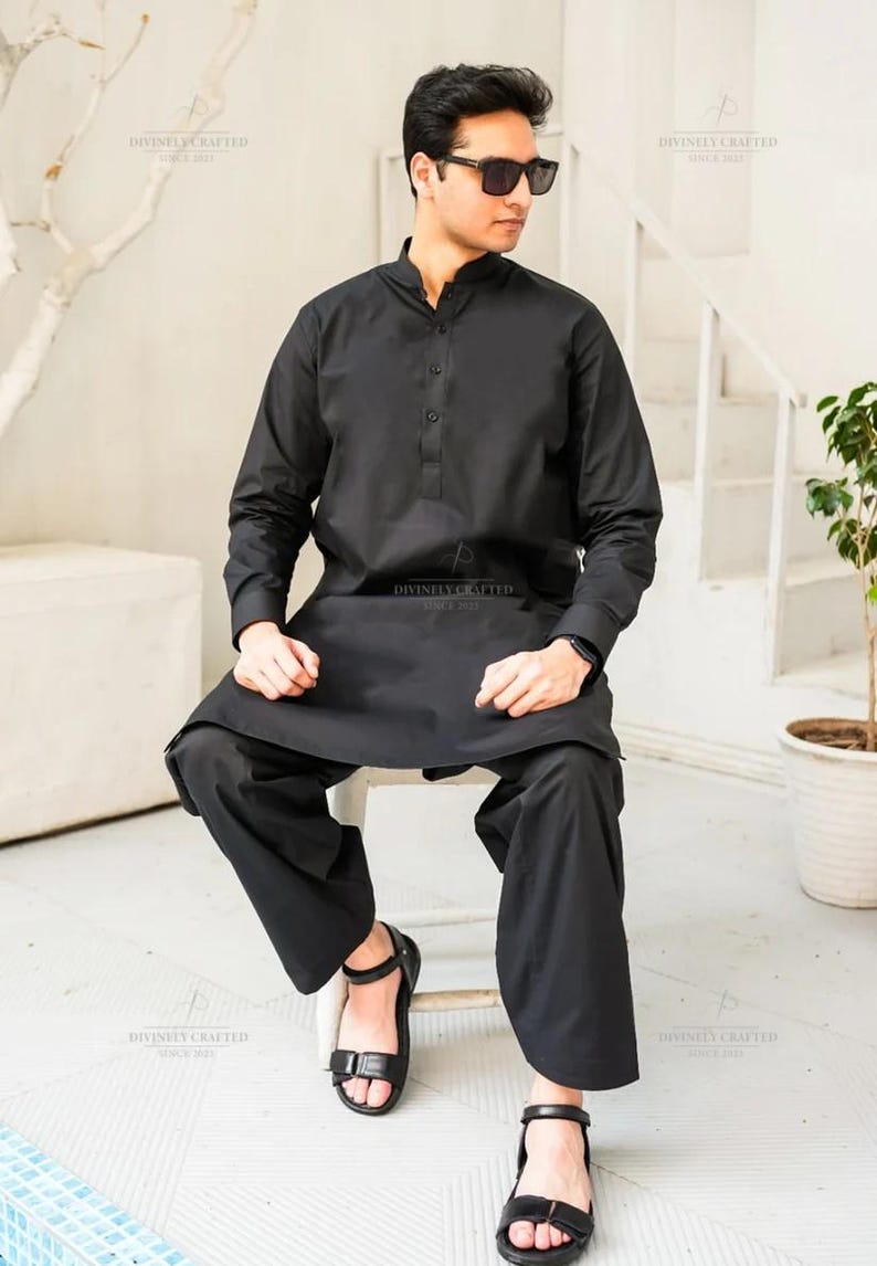Shalwar Kameez for Men - 100% Cotton Black Shalwar Kameez Traditional ...
