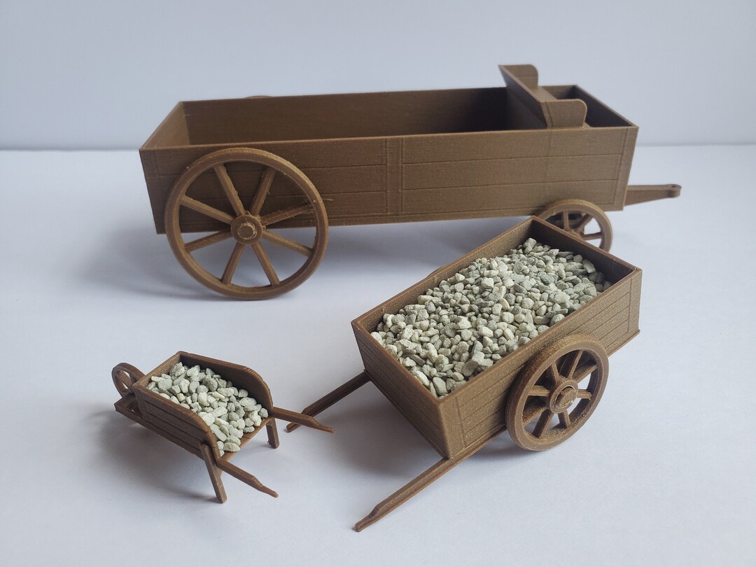 Scale Wagon, Cart & Wheelbarrow Set, 1/24, 1/25 Scale Railroad - Etsy