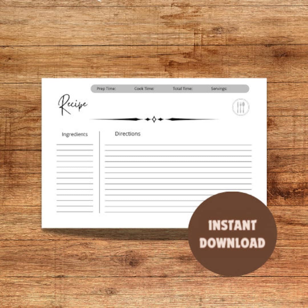 Minimalist 6x4 Recipe Card | Printable 6x4 Recipe Page | Recipe Card ...