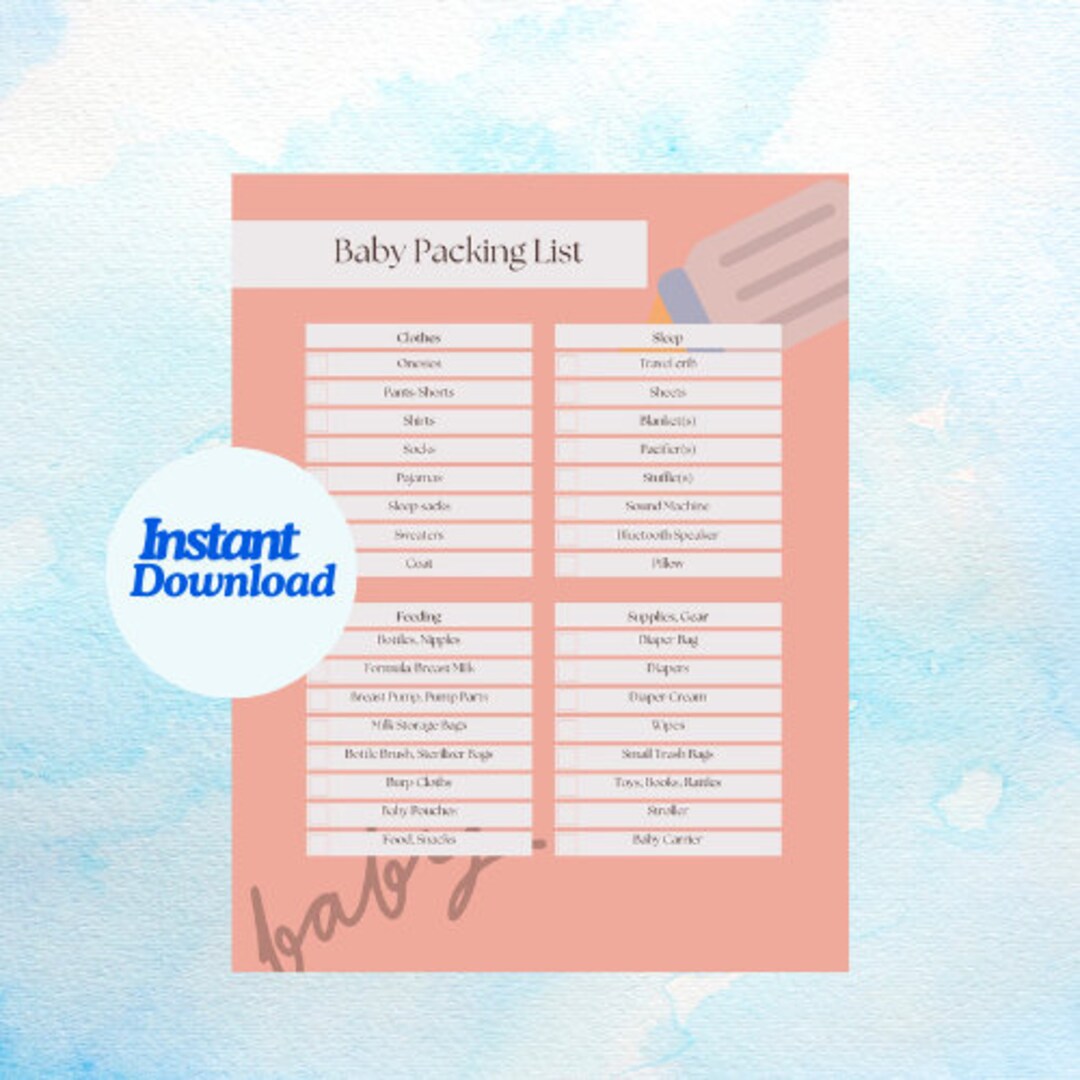 Travel Baby Packing List | Printable Packing List for Baby | Pre-filled ...