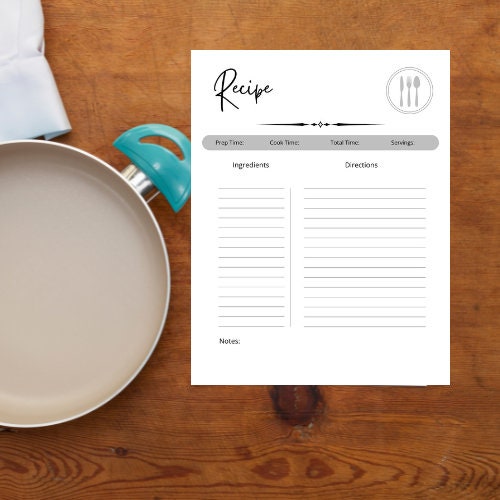 Printable 8.5 X 11 Recipe Page | Recipe Page Download | Recipe Card ...