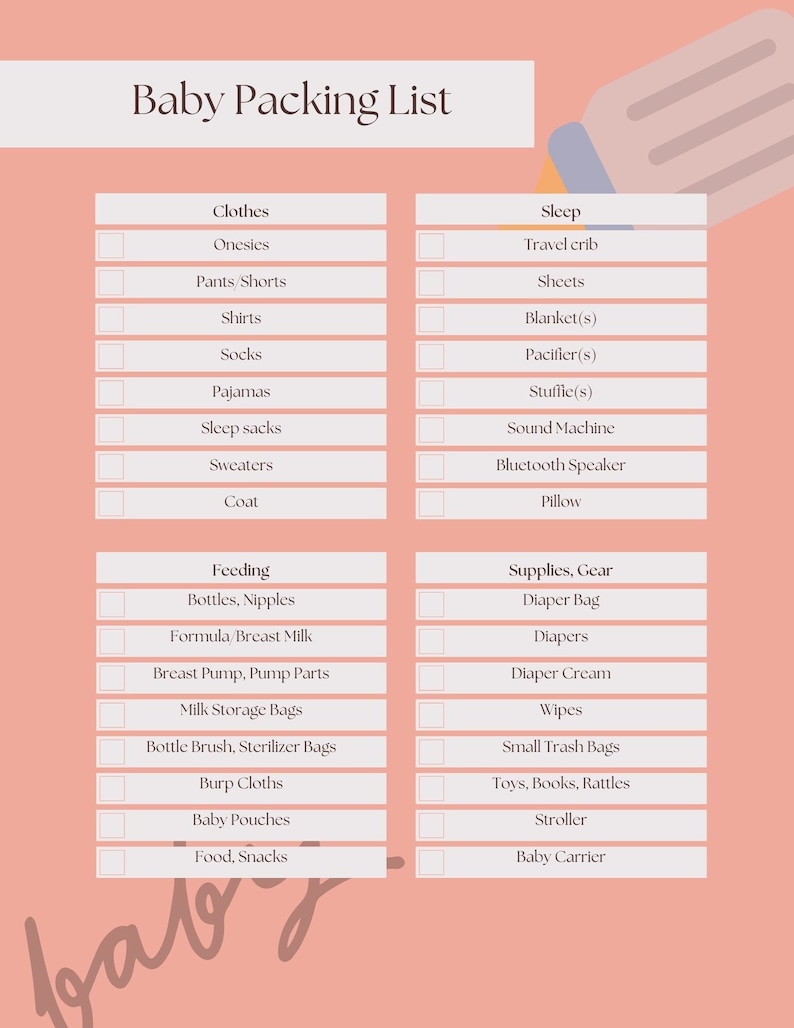 Travel Baby Packing List | Printable Packing List for Baby | Pre-filled ...