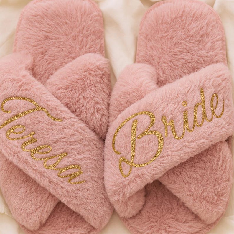 Personalized Fluffy Slippers, Custom Bride Slippers,bridesmaid Custom ...