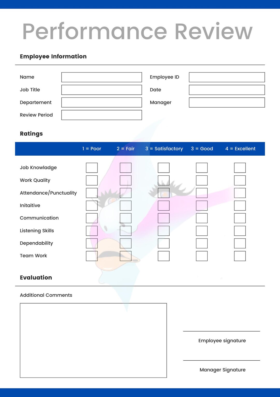 Fillable PDF Employee Performance Review Template - Etsy UK