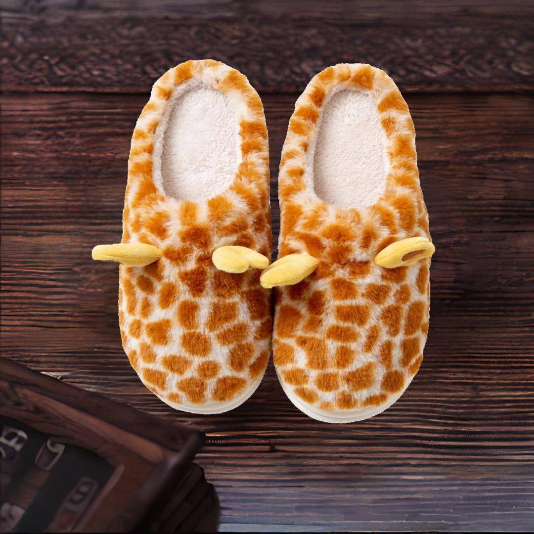 Cute Giraffe Plush Slippers for Women Cozy Winter Indoor Non-slip Home ...