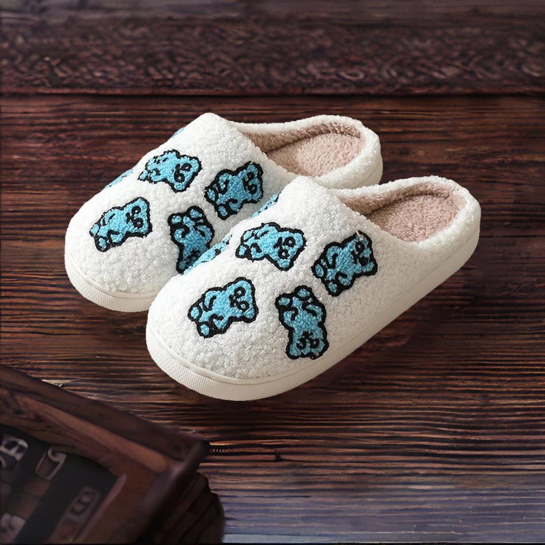 Trending Blue Bear Pattern Slippers Adorable Plush Cotton Slippers - Etsy