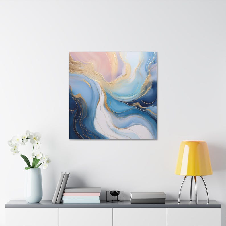 Unique Blue and Gold Fluidity Hand Painted Canvas Painting - Etsy