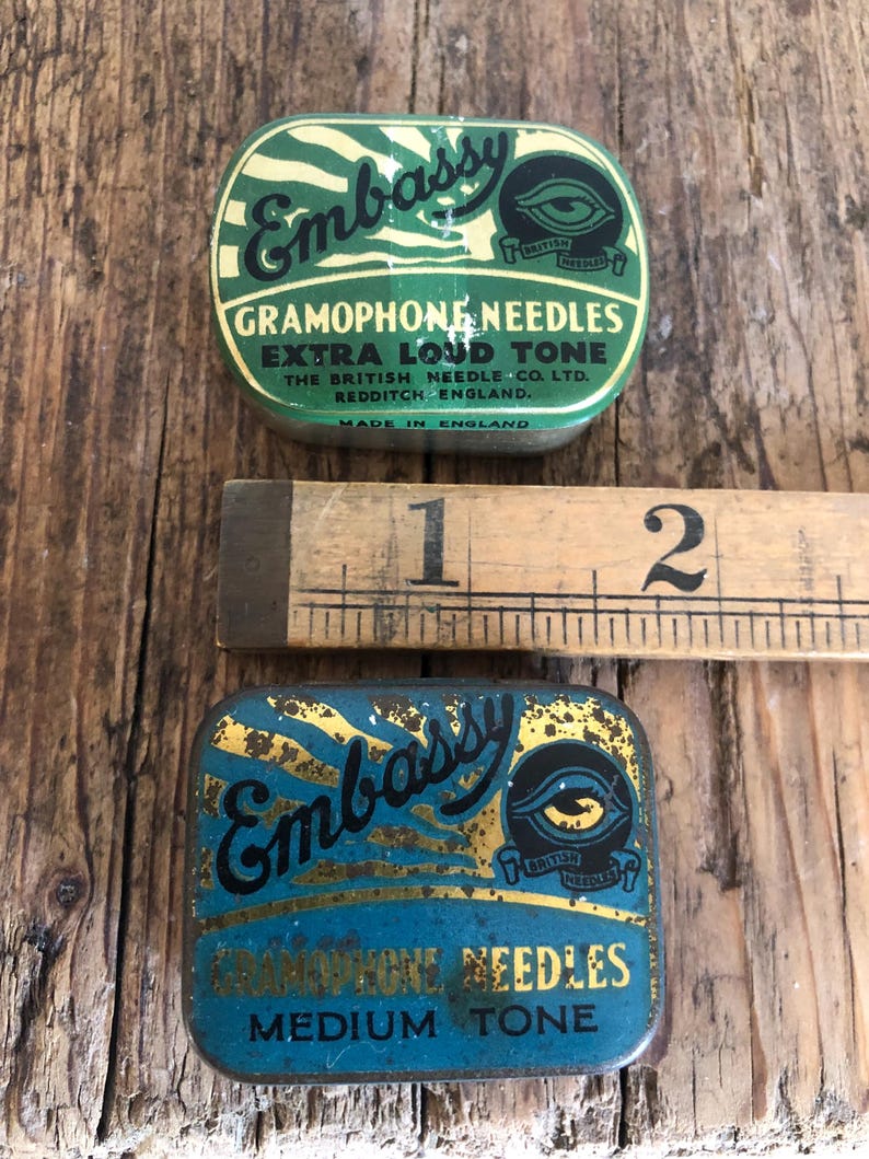 Vintage Gramaphone Needle Tins~two Cans~embassy Needle Tins~ - Etsy