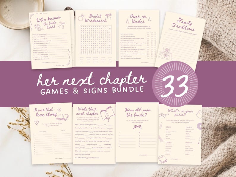 Book Themed Bridal Shower Games: Her Next Chapter, 33 Game Bundle ...