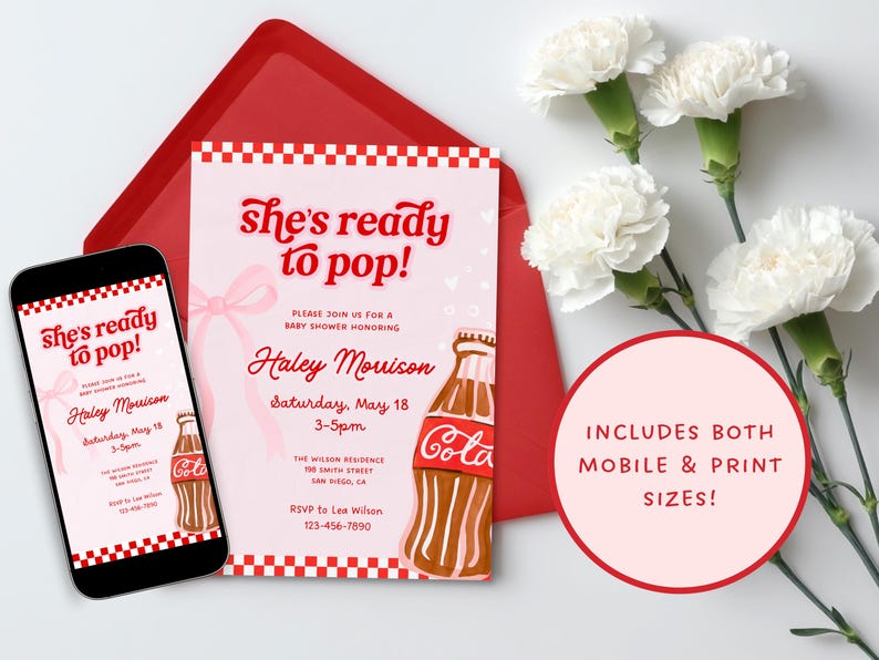 Ready to Pop Baby Shower Invitation Bundle: Soda Theme (canva Template ...