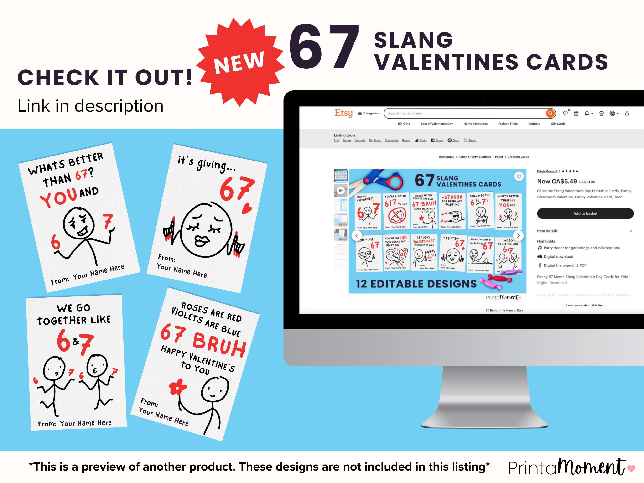 Meme Slang Kids Valentine's Day Cards, Funny Printable Classroom ...