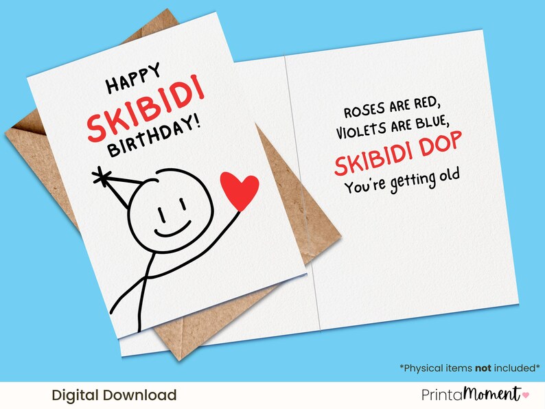 Skibidi Slang Kids Birthday Card, Funny Printable Greeting Card , Teen Tween Party Gift, Toilet ...