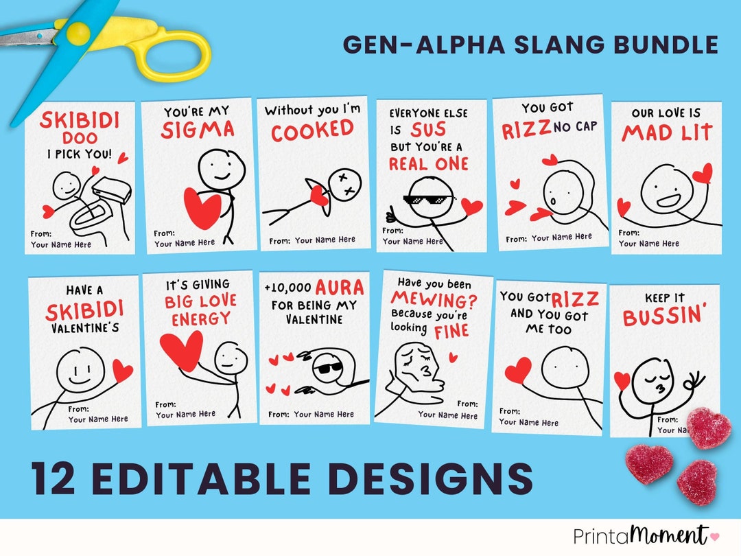 Meme Slang Kids Valentine's Day Cards, Funny Printable Classroom ...