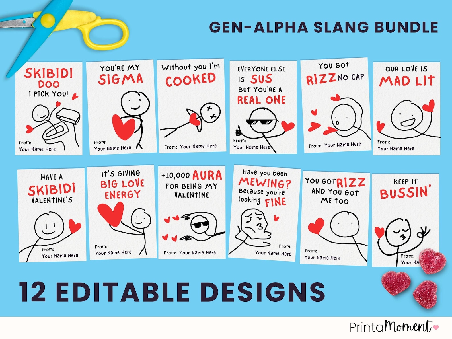 Meme Slang Kids Valentine's Day Cards, Funny Printable Classroom ...