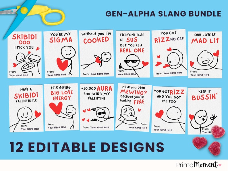 Meme Slang Kids Valentine's Day Cards, Funny Printable Classroom ...