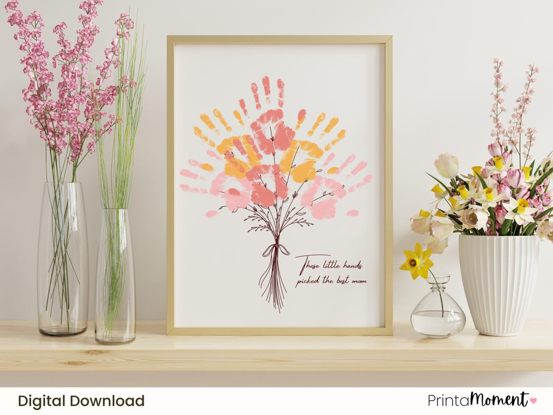 Flower Handprint Mother's Day Craft, Aesthetic Printable Gift for Mom ...