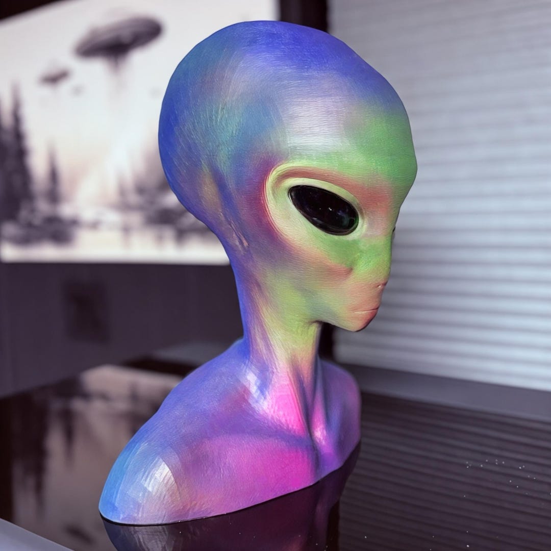 Alien Head Replica Bust, UFO Pilot, Hand Painted, Abductee Rendered, 14 ...