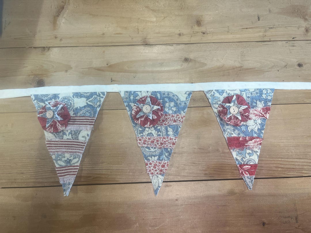 Flag Pennant Banner Red White Blue Garland Made From a Waverly Quilt ...