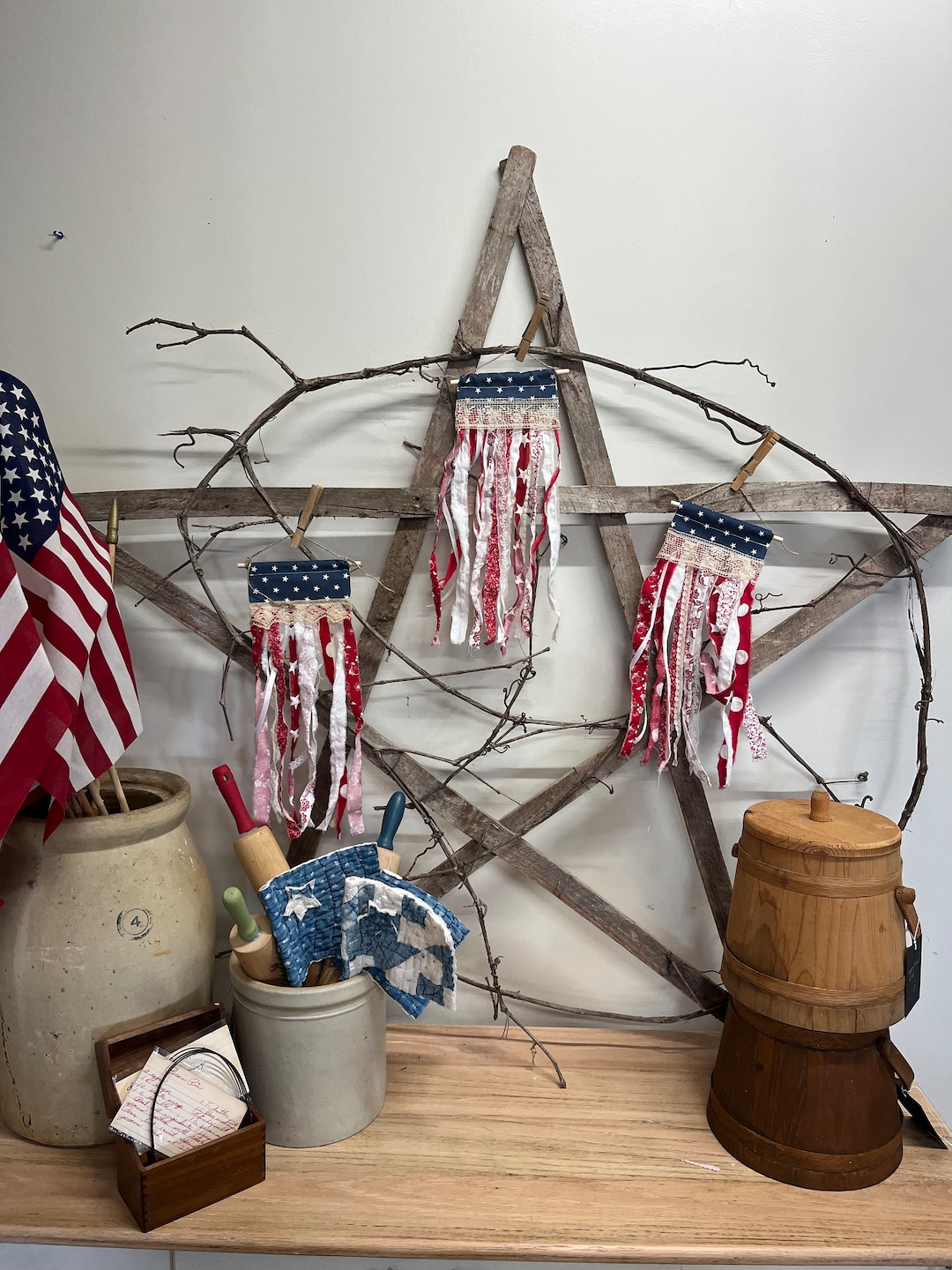 Mini Rag Flag July 4th Garland American Farmhouse Patriotic Summer ...