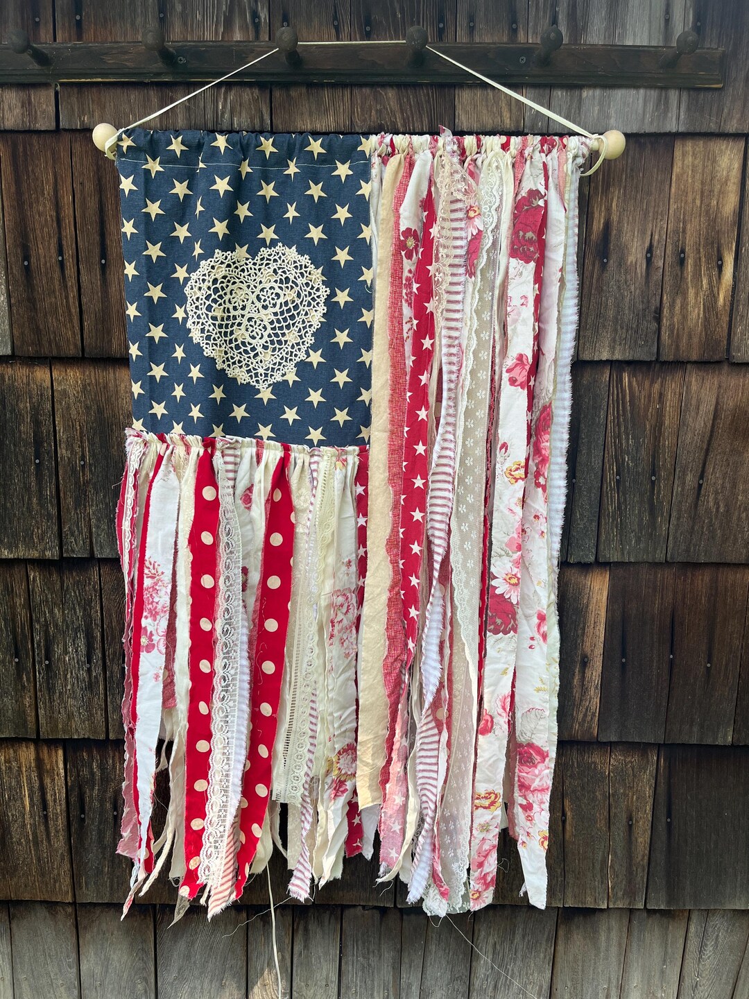 American Rag Flag Americana Ribbon Flag Wall Hanging Porch Decor USA ...