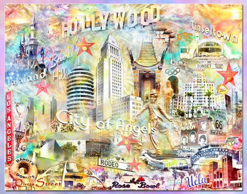 The City of Los Angeles, an Artistic Collage - Etsy