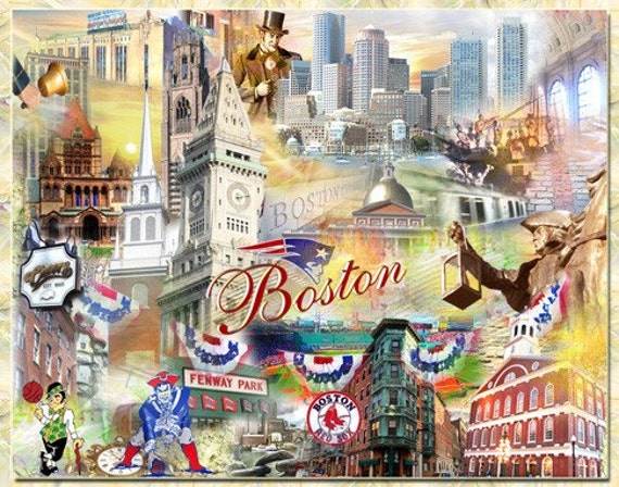 Boston an Artistic Collage | Etsy