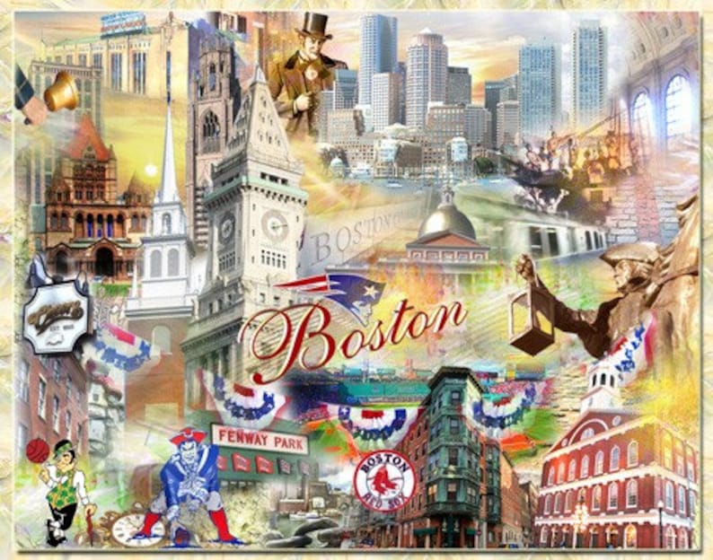 Boston an Artistic Collage - Etsy