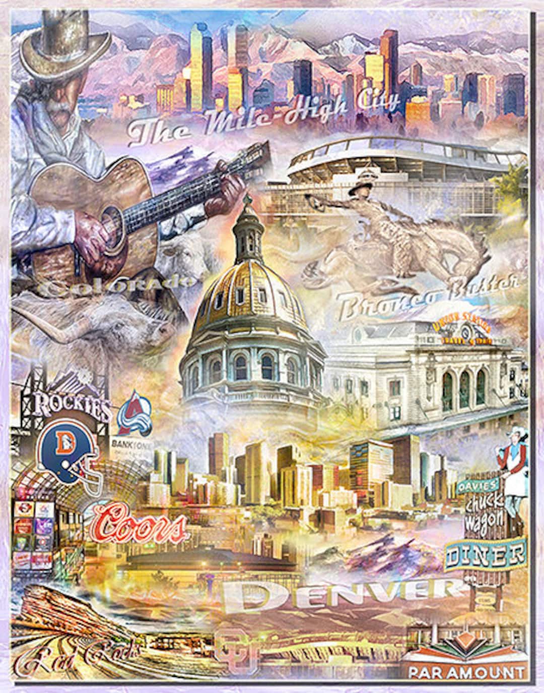 The Denver, Colorado, an Artistic Collage - Etsy