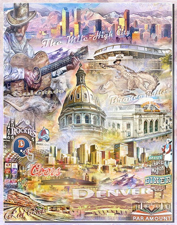 The Denver Colorado an Artistic Collage - Etsy Ireland
