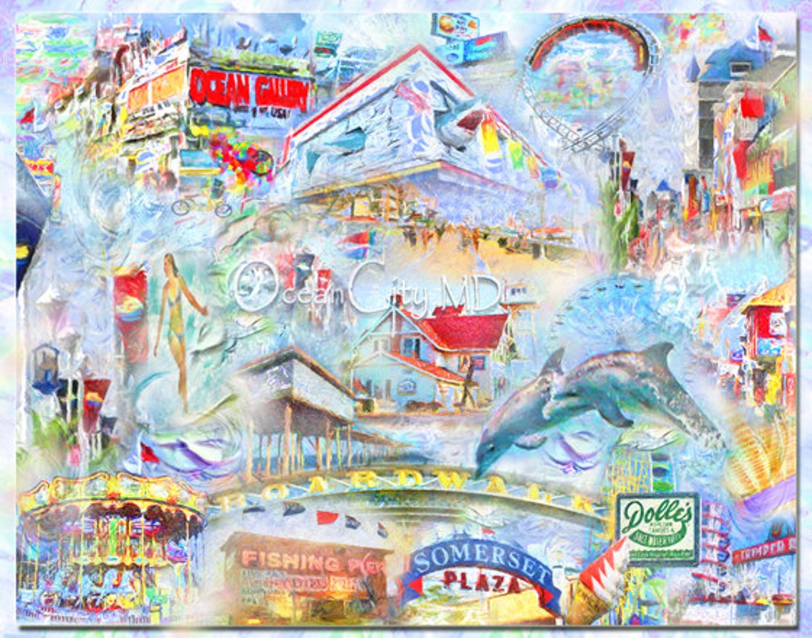 Ocean City Boardwalk MD, an Artistic Collage - Etsy